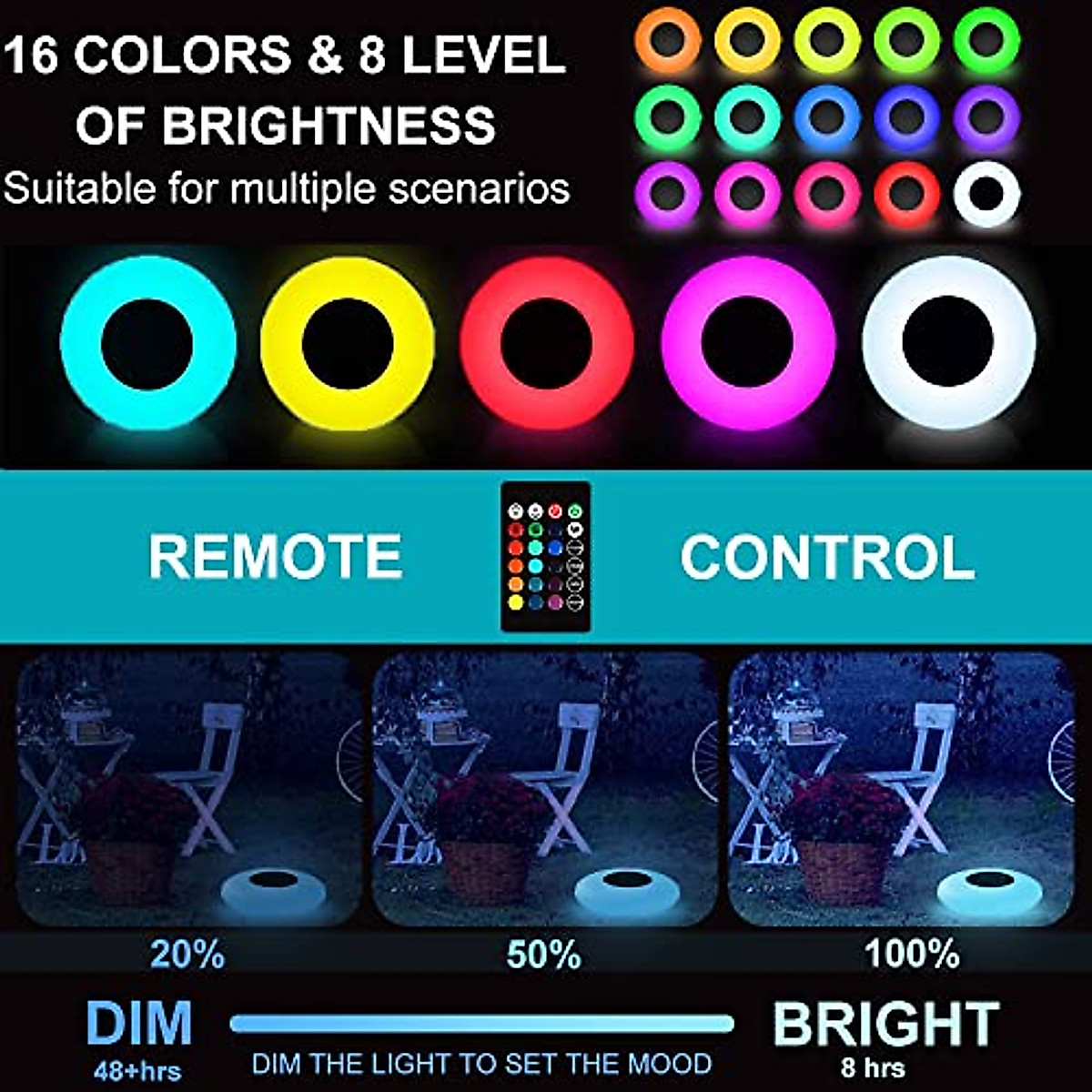 BALMOST Solar Floating Pool Light, RGB Color Changing Solar Swimming Pool Light w/Remote, Waterproof Outdoor Floating Solar Pond Light Solar Powered Pool Light for Yard Lawn Patio Party Beach 12.6-in