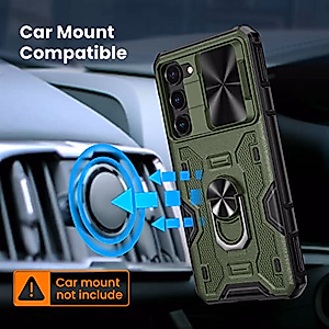 VEGO for Galaxy S23 Case, Samsung S23 Case with Slide Camera Cover Magnetic Absorption, Built-in 360°Rotate Ring Stand & Sponge Cushion with Microfiber Lining Phone Case for Samsung Galaxy S23 - Green