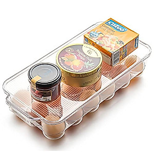 JINAMART Stackable Plastic Egg Holder for Refrigerator, Fridge Fresh Eggs Organizer Tray with Lid & Handles, Deviled Egg Storage Drawer for Countertop, Containers, Stores 18 Egg, Clear (Set of 2)