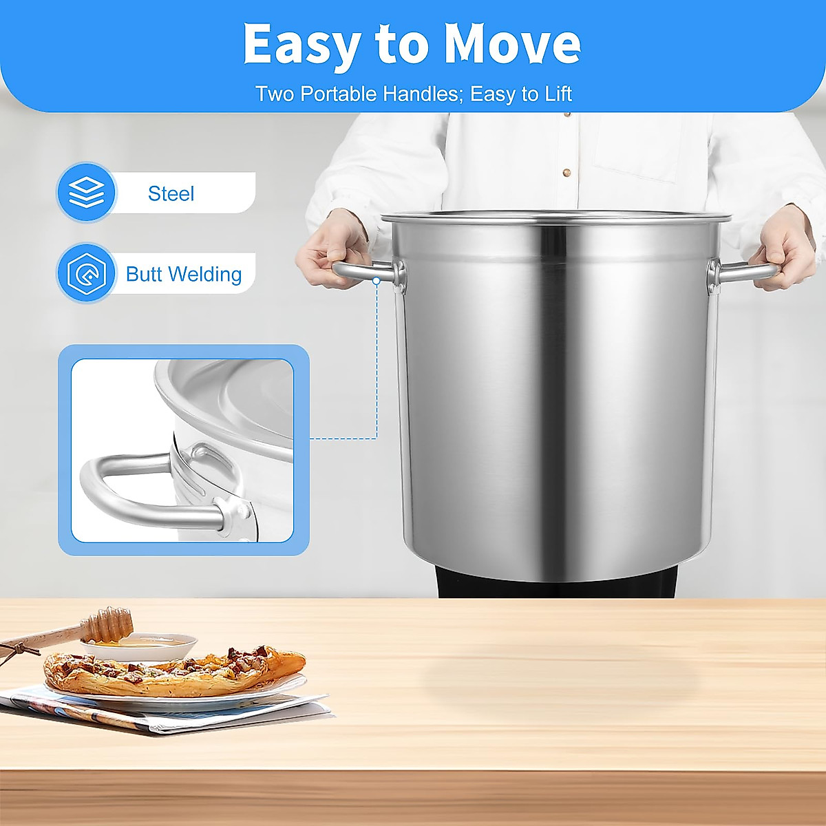 30 Quart 35L Commercial Grade Stockpot 201 Stainless Steel Stockpot Heavy-Duty Canning Pot Soup Pot Induction Pot with Lid and Riveted Handles for Soup Seafood Stock Canning Silver