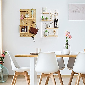 Creation Core Wooden Pegboard with 2 Floating Shelves & 6 Pegs Hooks Wall Storage Organizer System for Office Home Kitchen Decor 15.7x15.7, White