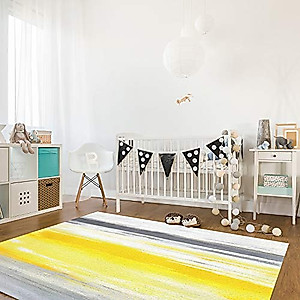 Abstract Yellow Grey Pattern Filling Area Rug 3'x5' Kitchen Rugs Non Skid Washable Baby Carpet, White Shabby Pattern Absorbent Hallway Runner Rug for Living Room/Bathroom/Bedroom