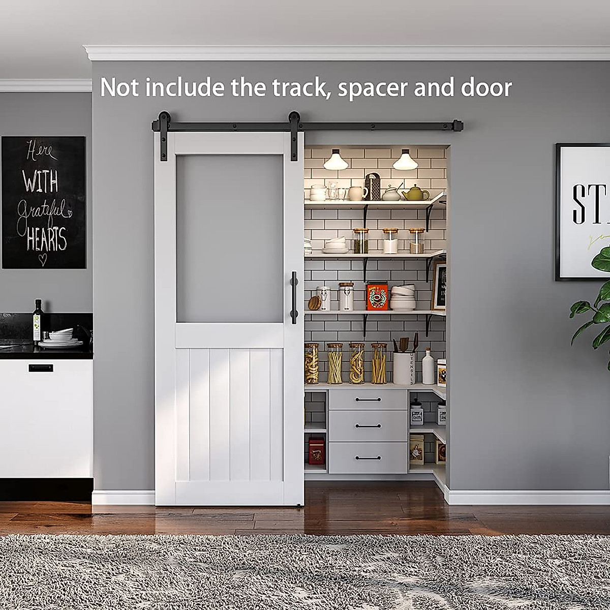 ZEKOO Sliding Barn Door Hanger, Door Roller, Barn Door Stopper, Barn Door Floor Guide, Anti-Jumper, Accessories Hardware for Third Door, Fourth Door(Straight-Style)