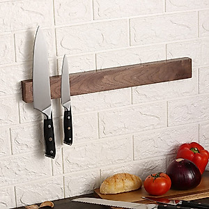 Walnut Magnetic Knife Holder for Wall- Powerful Wood Magnetic Knife Strip for Organizing your Kitchen (16 inches)