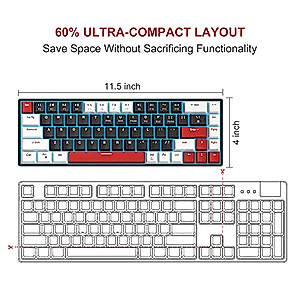 MageGee 60% Mechanical Gaming Keyboard, 68 Keys Hot-Swappable Compact Blue LED Backlit Gaming Keyboard, SKY68 Wired Ergonomic Mini Office Keyboard for Windows PC Gamer (Red Switch, White & Black)