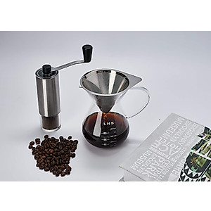 LHS Manual Coffee Grinder with Ceramic Burrs, Hand Coffee Bean Grinder with 2 Containers Adjustable Coarseness for Home, Office and Travelling