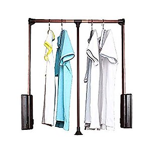 Brown Drop-Down Wardrobe Hanging Slide Rail, Adjustable Large Telescopic Wardrobe Hanger, Saving Space, Soft Reset, Bearing 30KG (Size : 890-1210mm)