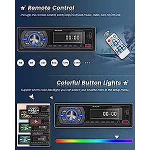 Roinvou Car Radio Bluetooth Single DIN Car Stereo Audio, MP3 Player Car Stereo 1 DIN with Bluetooth Handsfree/FM/Dual USB/TF/AUX/Fast Charging, Built-in Microphone, Multi Color LCD, Not a CD Player