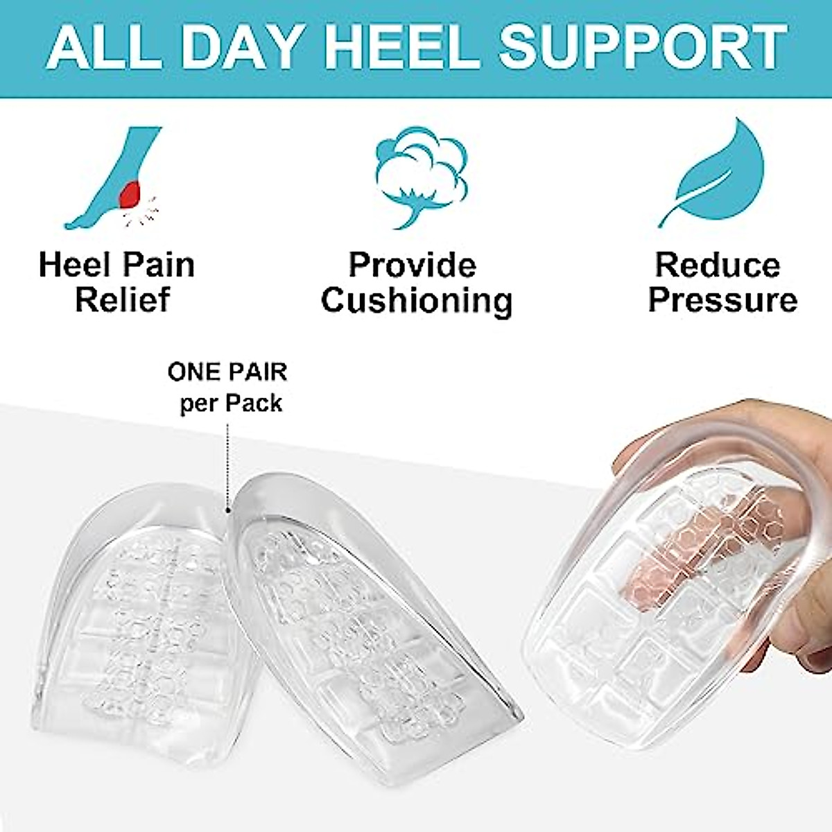 BIGGCOOL Gel Heel Cups, Heel Cushions for Heel Pain, Heel Support Pads for Bone Spur, Achilles Tendonitis, Sever's Disease, Shoe Heel Inserts for Women/Men (Small)