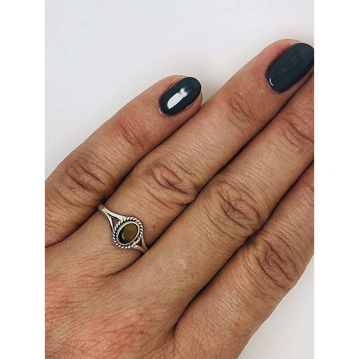 Koral Jewelry Oval Tiger Eye Ethnic Vintage Ring 925 Sterling Silver Boho Chic (7)