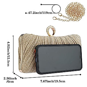 Clutch Purse for Women Pleated Glitter Evening Bag for Crystal Bridal Wedding Party with Rhinestone (Khaki)