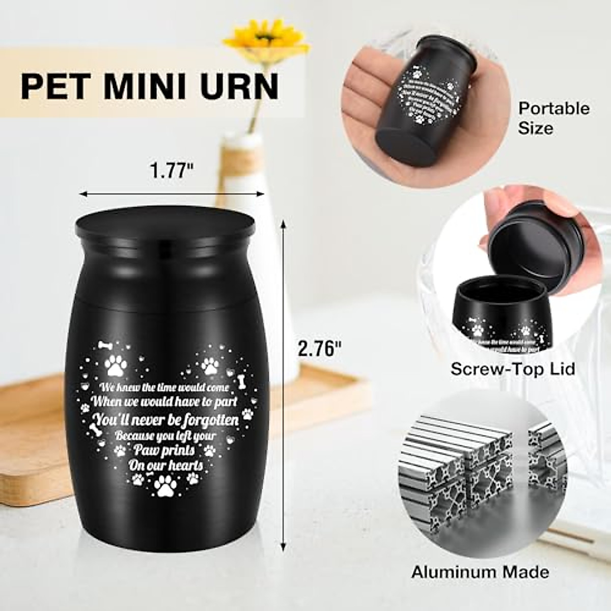 Small Urn for Pet Ashes 3 Inches Mini Urns for Dog Ashes Memorial Ashes Keepsake Urn for Ashes Aluminum Mini Urn for Ashes Cremation Urns for dog Ashes Holder