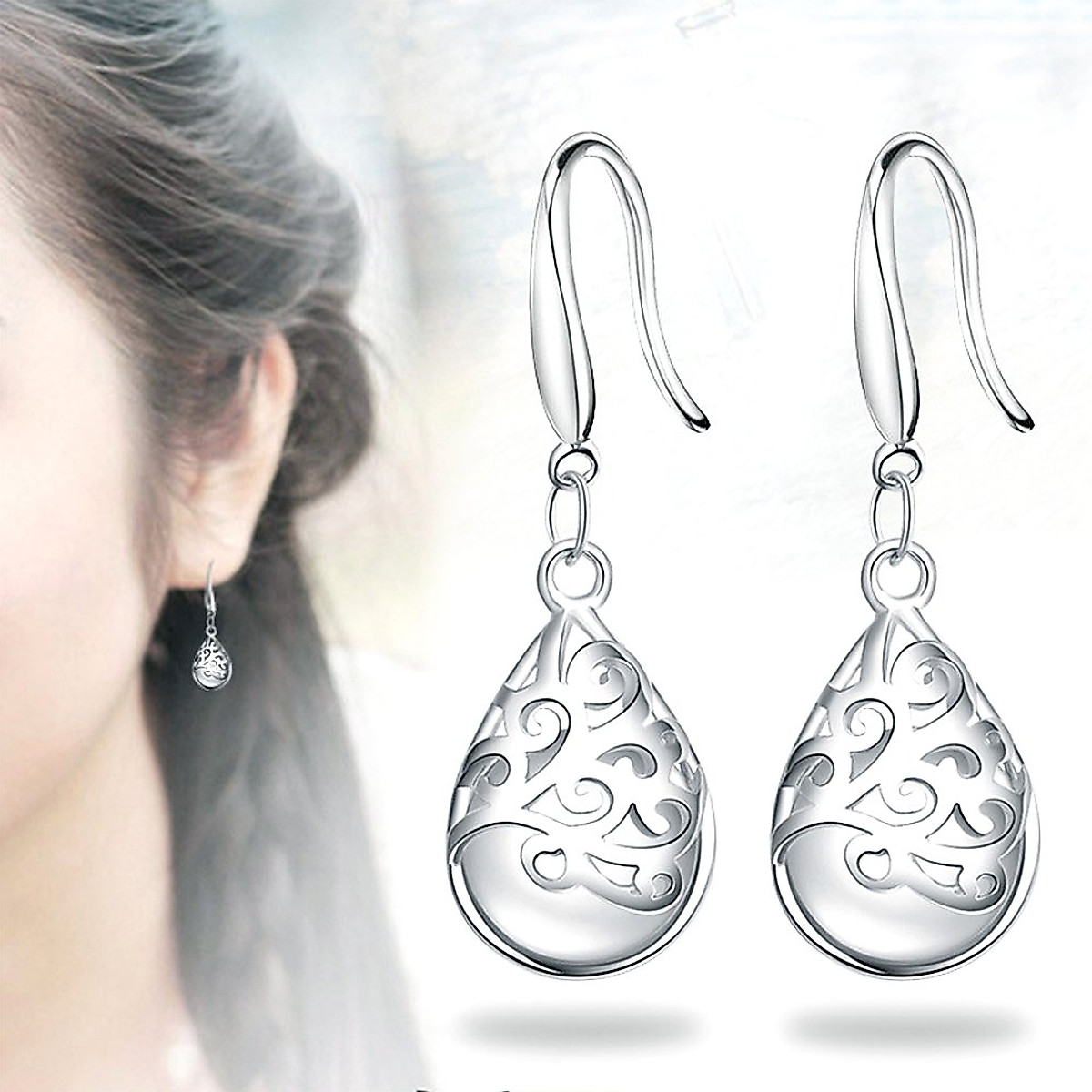 Wishing Tree 925 Sterling Silver Filigree Drop Dangle Earrings for Women (Vogue hook)