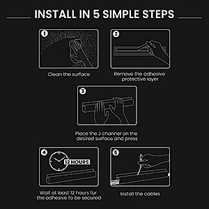 EVEO Cable Management 96'' J Channel-6 Pack Cord Cover- Cable Raceway - Cable Management Under Desk, Adhesive Stripe Built-in 6X16in- Easy to Install Desk Cord Organizer- Cable management tray, Black