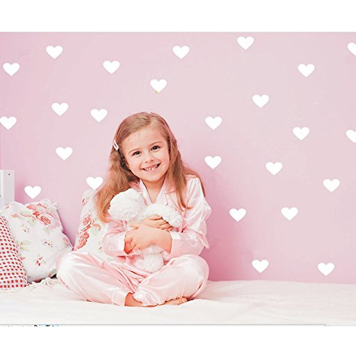 Set of 96 Pieces 2" Heart Wall Decor Sticker DIY Children's Wall Decor Decals Removable Vinyl Kids Room Baby Boys Grils Bedroom Wall Sticker YYU-19 (White)