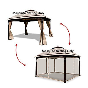 Hofzelt Gazebo Replacement Mosquito Netting Screen Walls for 10' x 10' Gazebo Canopy (Mosquito Net Only, Not Including Canopy and Metal Models) Beige