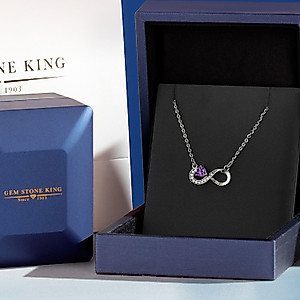 Gem Stone King Infinity Pendant Necklace For Women In 925 Sterling Silver With 4MM Heart Shape Gemstone Birthstone snd 18 Inch Silver Chain