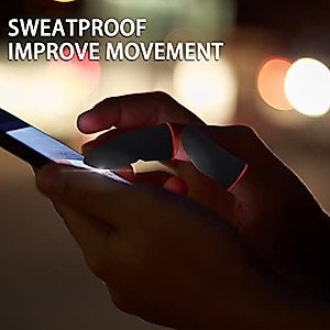 30 Pack Mobile Phone Gaming Finger Sleeves, Nuozme Finger Sleeves Fit All Touchscreen Devices, 0.15mm Nanofibers, Smooth Feel, Anti-Sweat, Extremely Thin, Zero-Seam Design,Red, Yellow and Blue Edge