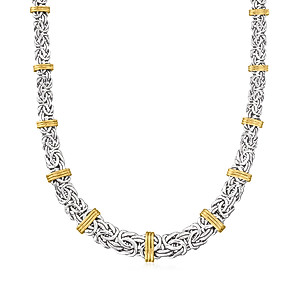 Ross-Simons Graduated Byzantine Necklace in Sterling Silver and 14kt Yellow Gold. 18 inches