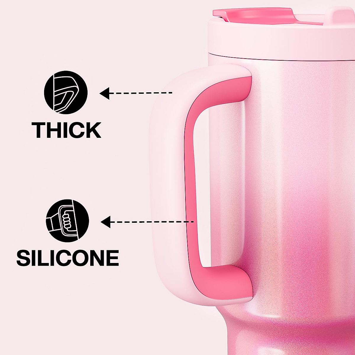 ENCOOL 32 oz Tumbler with Handle and Flip Straw, 100% Resistant Tumbler with Lid and Straw, Insulated Stainless Steel Travel Coffee Mug, Keeps Cold for 24 Hours, Cup Holder Friendly (Flamingo)