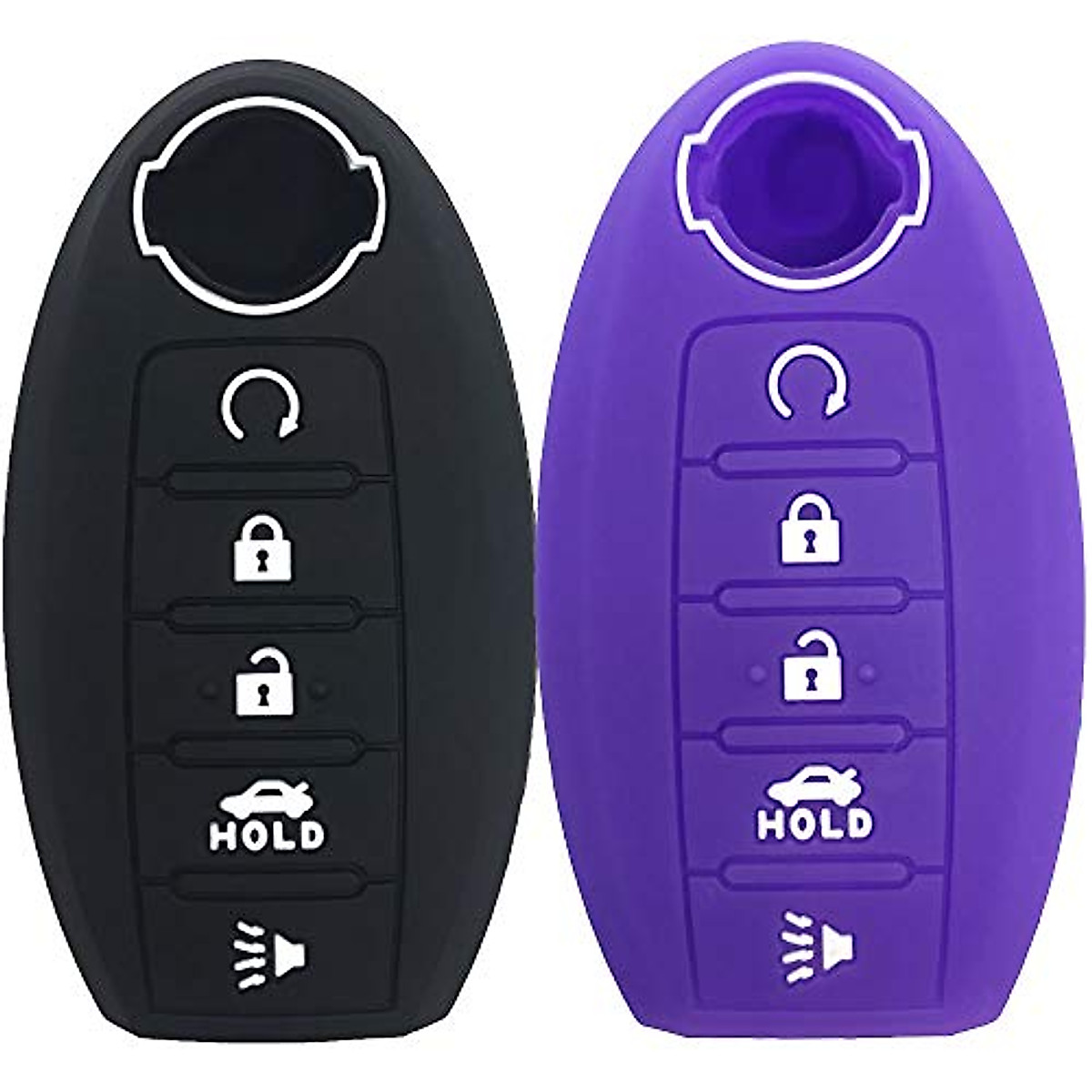 Key Fob Cover Silicone 5 Buttons Smart Car Key Case Protector Compatible with 2020 2019 2018 2017 2016 2015 2014 2013 Nissan Armada Murano Rogue Maxima Altima Sedan Pathfinder KR5S (Black Purple)