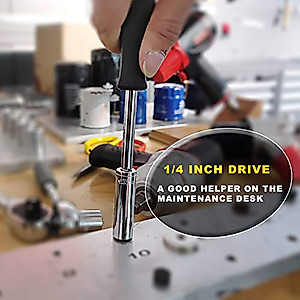 1/4" Drive Spinner Handle - 1/4" Socket Driver Handle Standard with internal 1/4" Female End Attachment Extension （150MM）