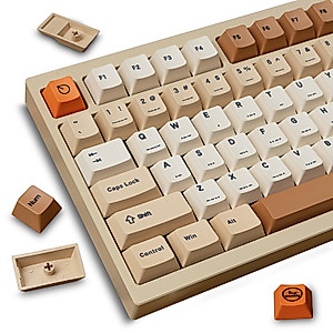 ZMX PBT Retro Keycaps,Cherry Profile Thick Dye-Sub Keycaps Set Full 143 Keys Custom Keycap for ISO ANSI 60% 65% 100% TKL Cherry MX Switches Mechanical Gaming Keyboard Vintage Beige Keycaps