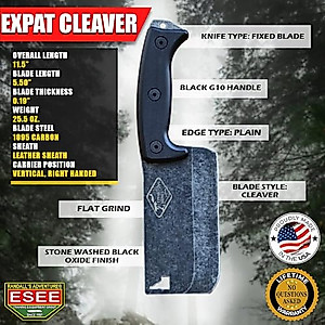 ESEE Knives Expat Knives Black G10 Handle Cleaver CL1