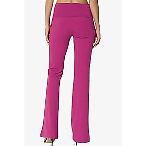 Women's Basic Foldover Waistband Comfy Stretch Cotton Boot Cut Lounge Yoga Pants Magenta 2X