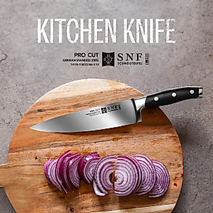 SNFSchneidteufel Pro Cut Forged 8 Inch Chef Knife - X50CrMoV15 Stainless Steel Chefs Knife with Black Ergonomic Handle - 8" inch Chef Knife - Ideal Kitchen Gadgets and Essentials