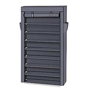 Baisha 10 Tiers Shoe Rack with Dustproof Cover Closet Shoe Storage Cabinet Organizer, Space Saving Portable Shoe Rack Hold up to 45-Pair (Gray)