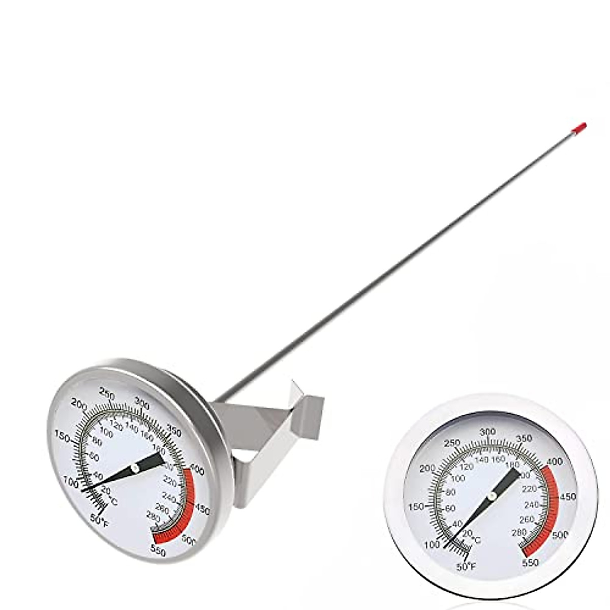 Lightbeam 16" Long Probe Deep Fry Thermometer with Pot Clip, Instant Read 2" Dial Meat BBQ Cooking Oil Thermometer for Deep Fry, Grill, Turkey, Candy, Coffee etc