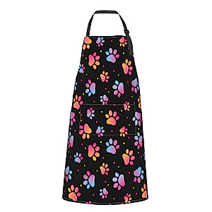 Wisedeal Dogs Paw Apron, Funny Colorful Pet Paws Animal Footprint Apron with 2 Pockets Adjustable Neck for Mom Dad Men Women, Suitable for Kitchen Cooking Lover Dog Chef Grill Bistro Baking BBQ