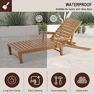 FURNDOOR Outdoor Chaise Lounge Chairs Set of 2, Patio Wood Lounge Chair with Adjustable Backrest for Poolside, Porch, Patio