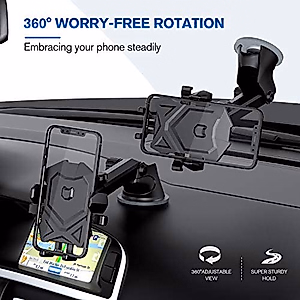 Manords Car Phone Mount Holder for Dashboard Windshield Compatible with All iPhone & Android Cell Phones, Black