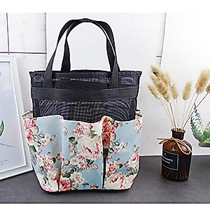 TOPBATHY Portable Mesh Shower Caddy Tote with Floral Storage Pockets Quick Dry Toiletries Cosmetic Bag Organizer Basket for Bathroom Bath College Dorm (Sky-Blue)