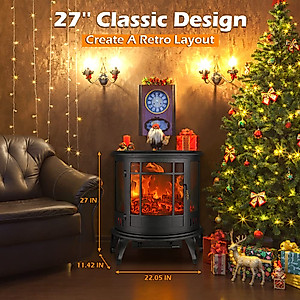 LifePlus Electric Fireplace, 25 Inch Fireplace Heater with Thermostat, Freestanding Fireplace Stove with Real & Adjustable Flame, Overheating Protection, 1500W Space Heater for Home Indoor Use