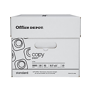 Office Depot White Copy Paper, 8 1/2in. x 11in., 20 Lb, 500 Sheets Per Ream, Case Of 10 Reams, 40402786