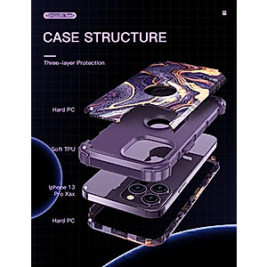 LONTECT iPhone 13 Pro Max Case - 6.7" Marble Shockproof Heavy Duty Cover for Girls & Women, Dark Purple