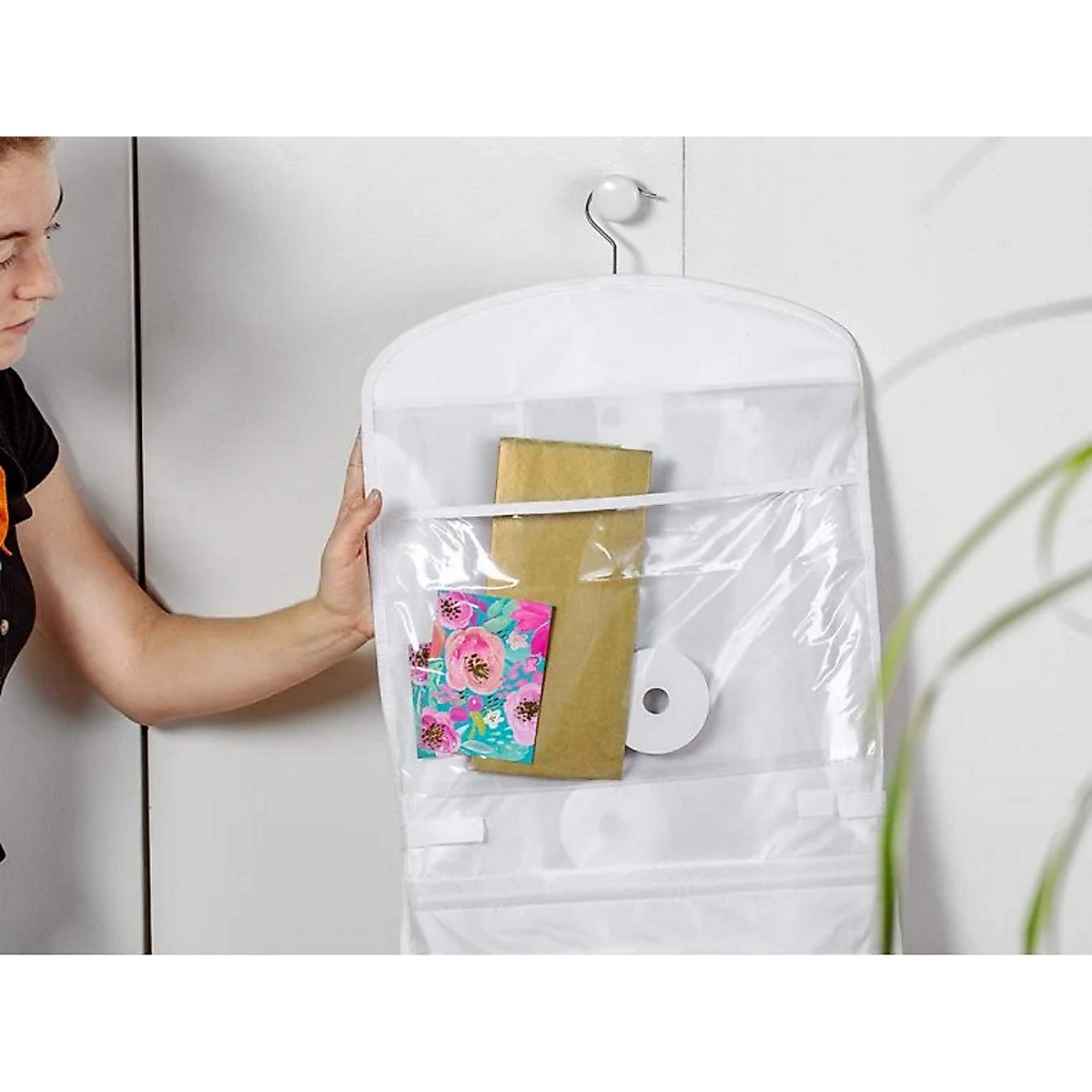 Gift Wrap Organizer - Storage for Wrapping Paper (All Sized Rolls), Gift Bags, Bows, Ribbon and More - Organize Your Closet with this Hanging Bag & Box to Have Organization, Clear Pockets & Hook Hangs