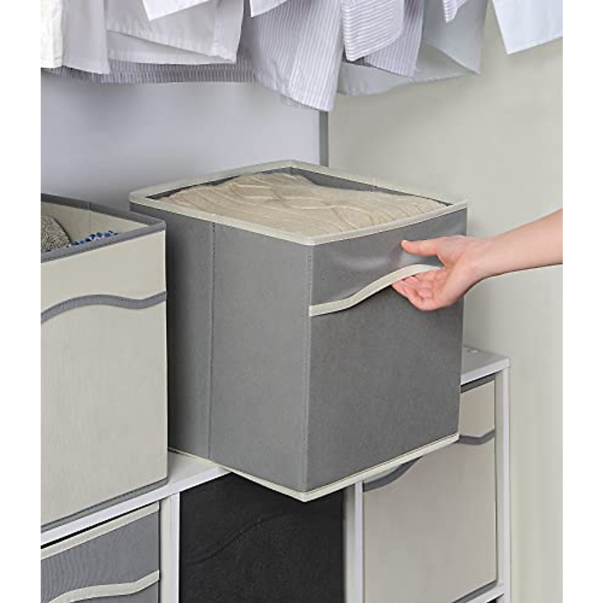 SunnyPoint Classic Collapsible, Foldable Storage Fabric Cube Organizer Bin - Pack of 6 (CREAM)