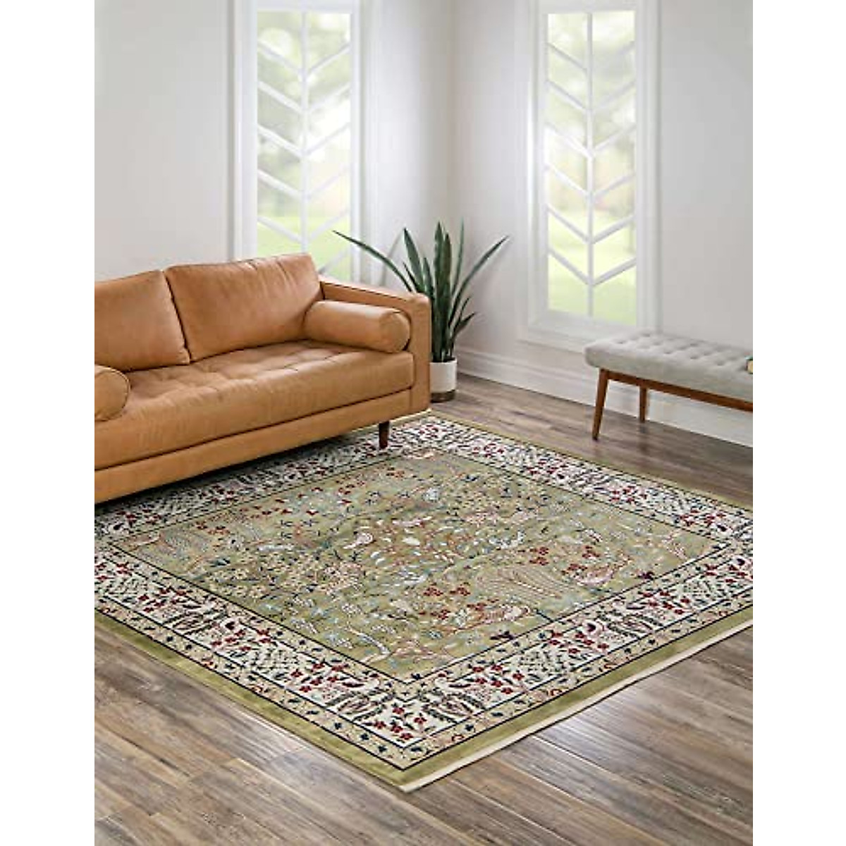 Unique Loom Narenj Collection Area Rug - Bristol (10' Square, Green/Ivory)