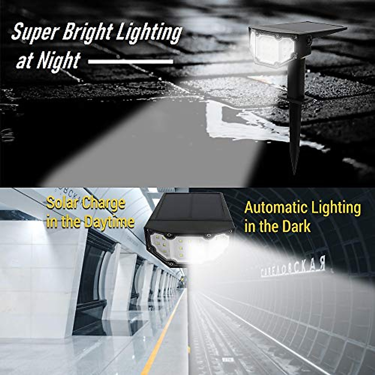 Solar Spotlights Outdoor Solar Landscape Lights Dusk to Dawn Outdoor 19 LED 2-in-1 Adjustable Solar Uplights Outdoor Solar Wall Lights Outdoor for Yard Garden Driveway Walkway Cold White