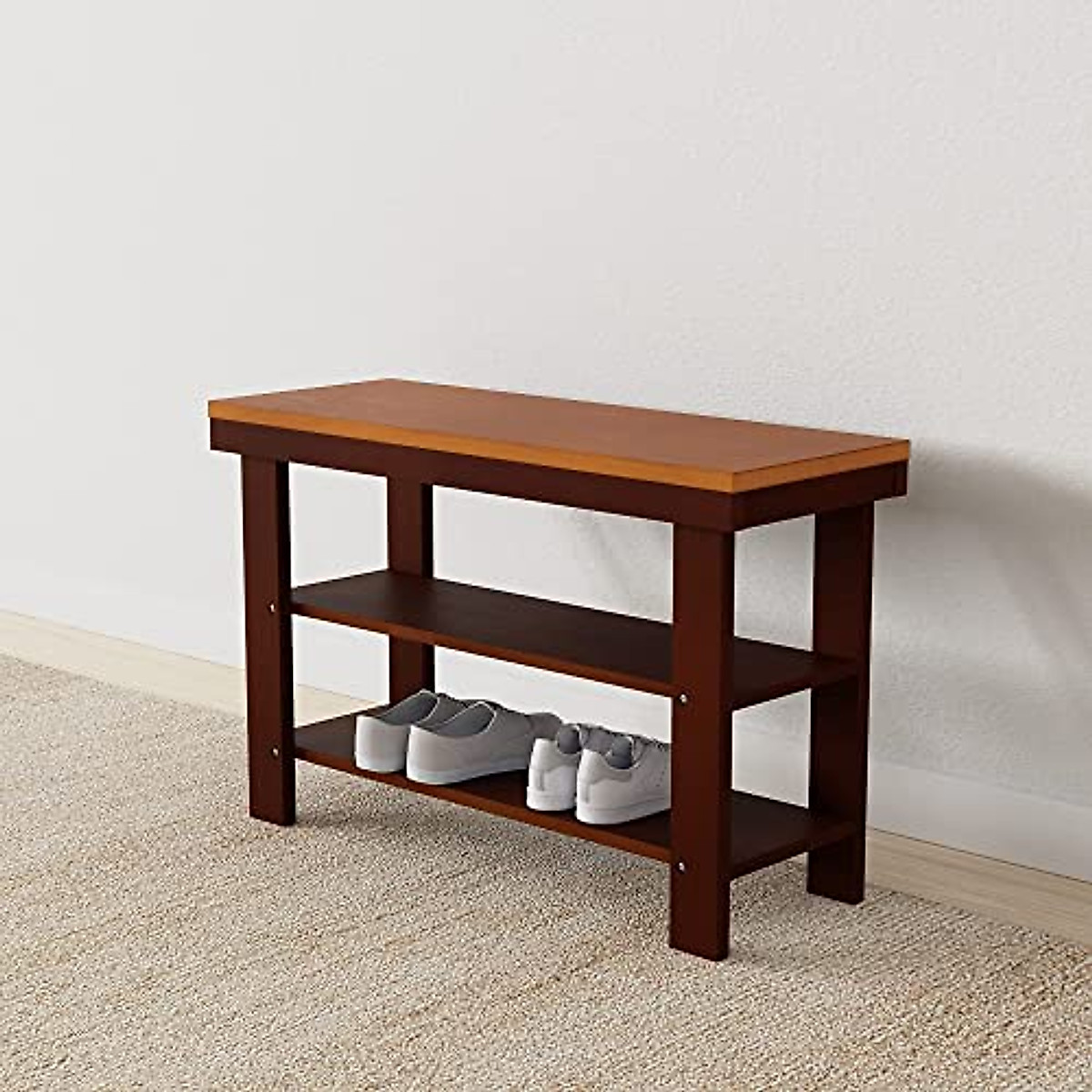 Amazon Basics Solid Pine Wood Entryway Shoe Rack Bench - Espresso