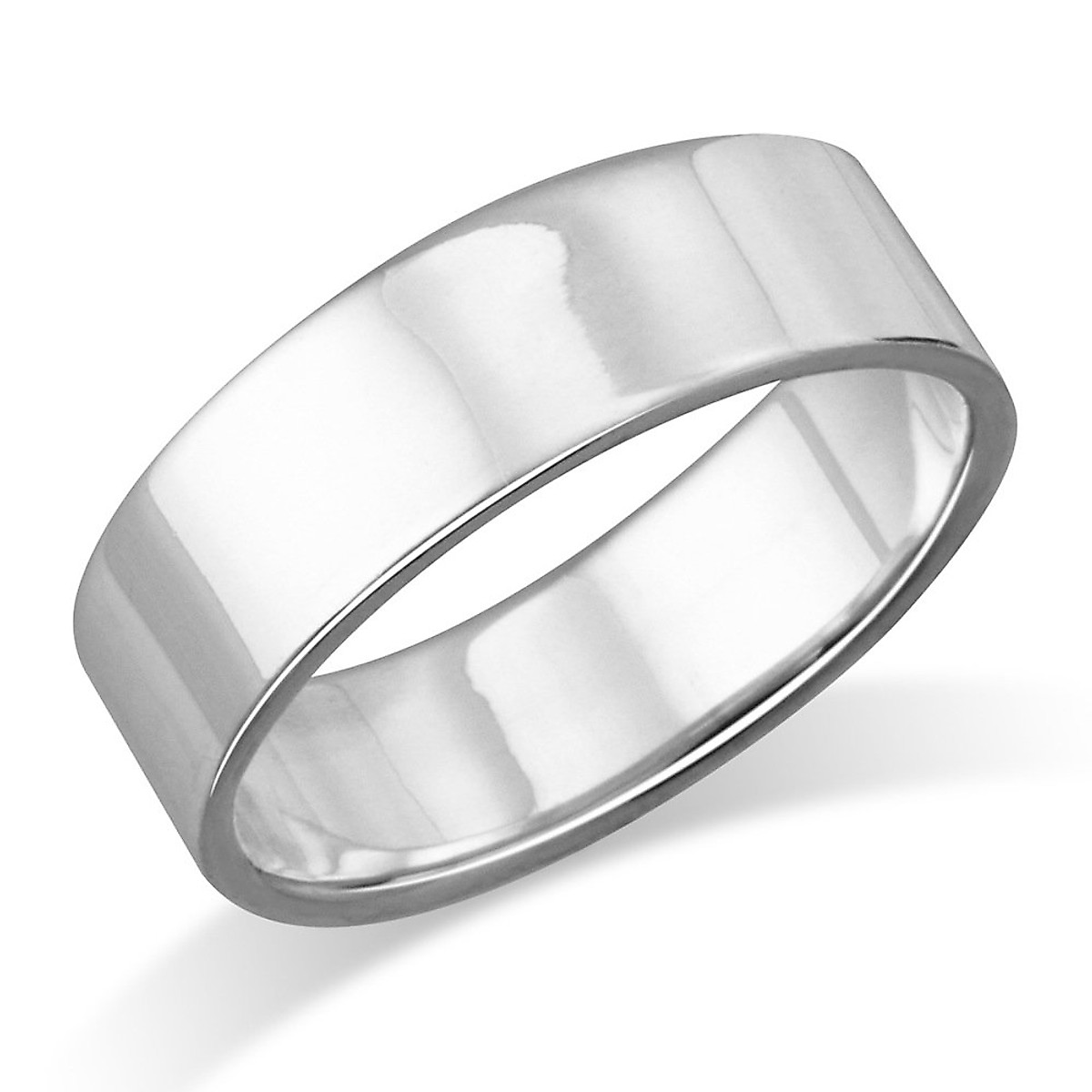 6MM Sterling Silver Plain Flat Wedding Band Ring - Size 7
