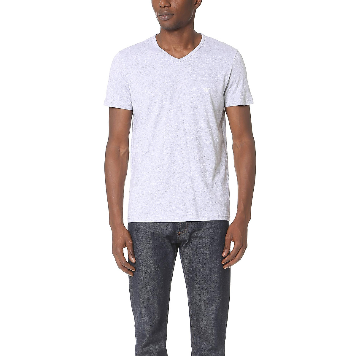 Emporio Armani Men's Cotton V-Neck T-Shirt, 3-Pack, Grey/White/Navy, Large