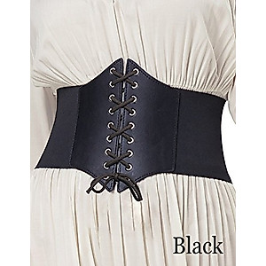 Women's Lace Up Corset Elastic Wide Waist Pirate Costume Cincher Belt(S,Black)