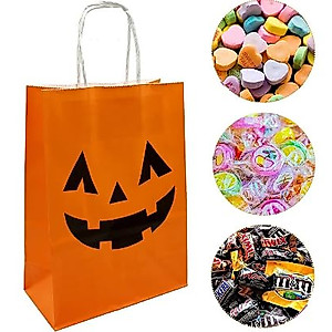 Watshi 12 Packs Halloween Candy Bags Snack Bags Plastic Trick or Treat Candy Baskets Halloween Decoration Pumpkin Candy Snack Bags with Handles for Kids Halloween Party Supplies