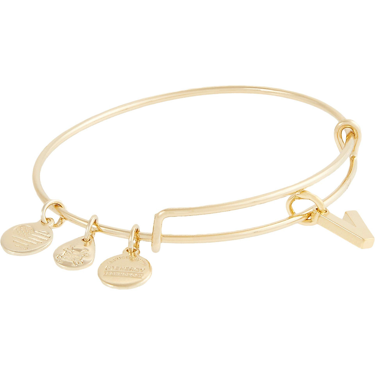 Alex and Ani Expandable Bangle for Women, Initial V Letter Charm, Shiny Gold Finish, 2 to 3.5 in