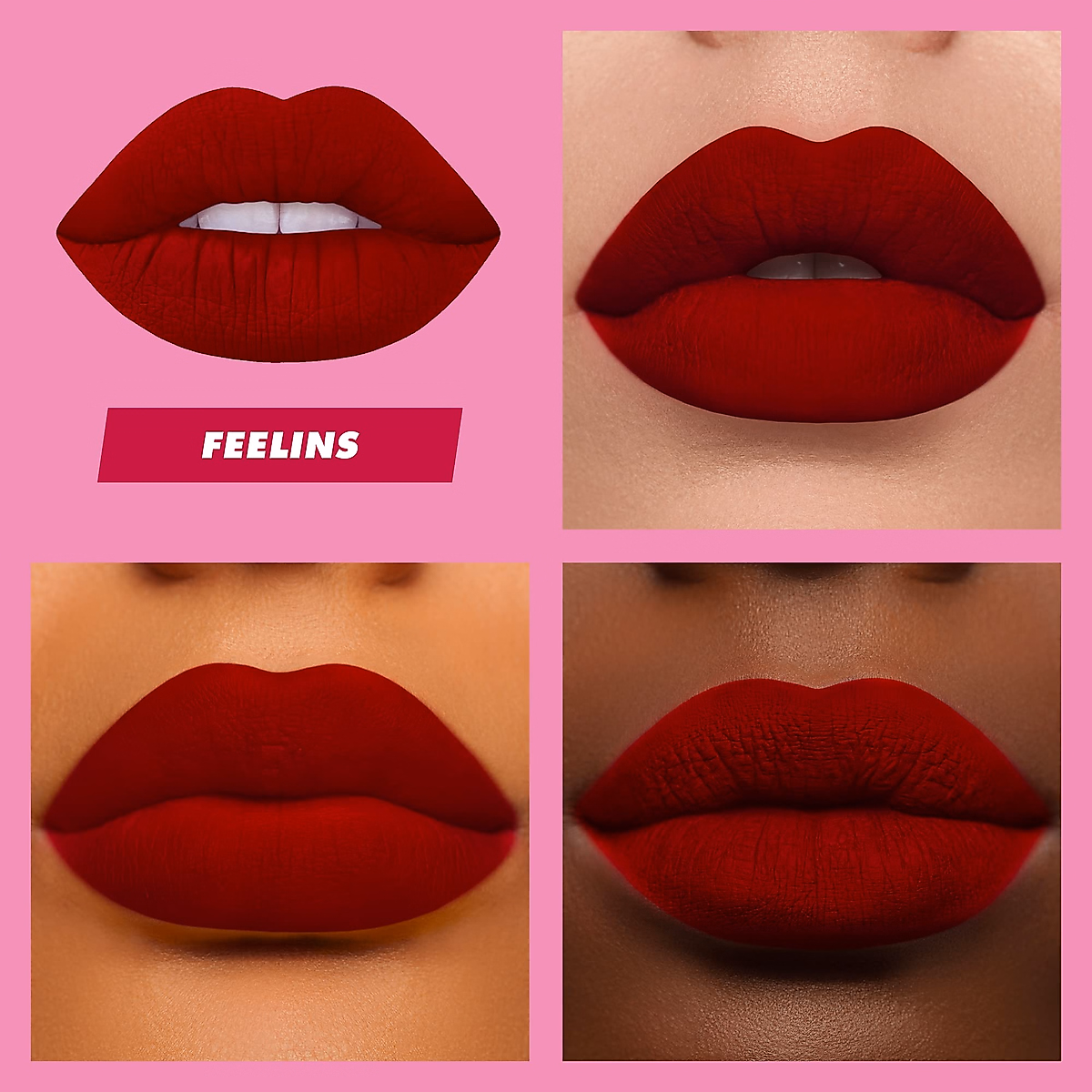 Lime Crime Velvetines Liquid Matte Lipstick, Feelins (Deepest True Red) - Bold, Long Lasting Shades & Lip Lining - Stellar Color & High Comfort for All-Day Wear - Talc-Free & Paraben-Free